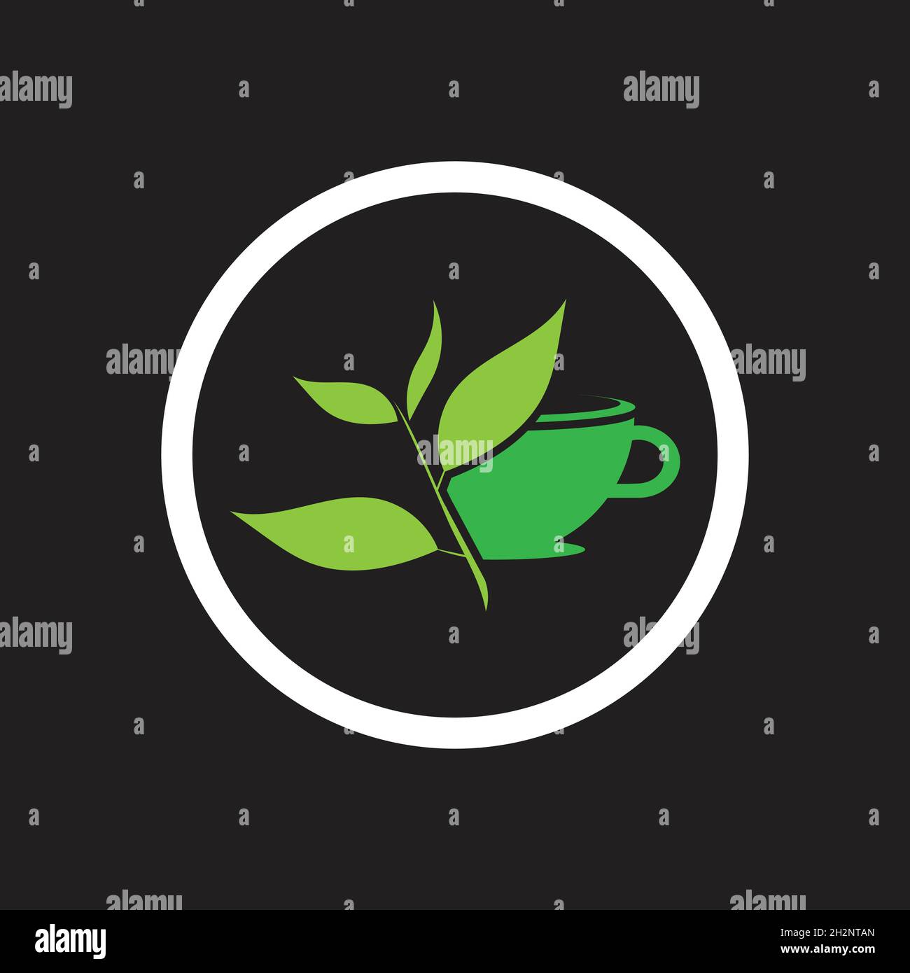 leaf shoots green organic tea mug leaf logo symbol design idea on black ...