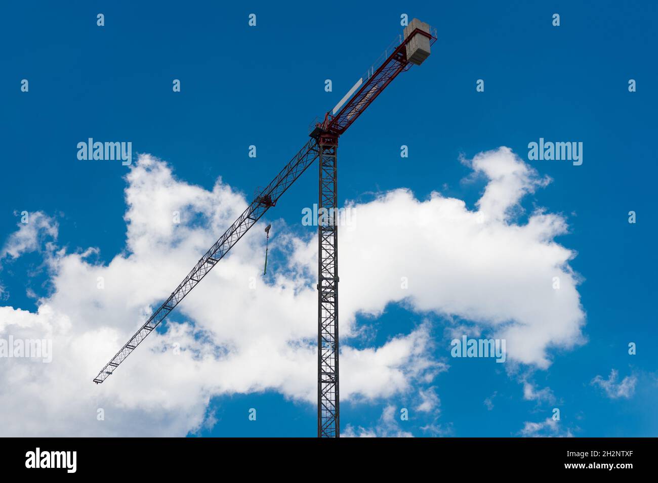 Crane bottom view with sky clouds background Stock Photo - Alamy