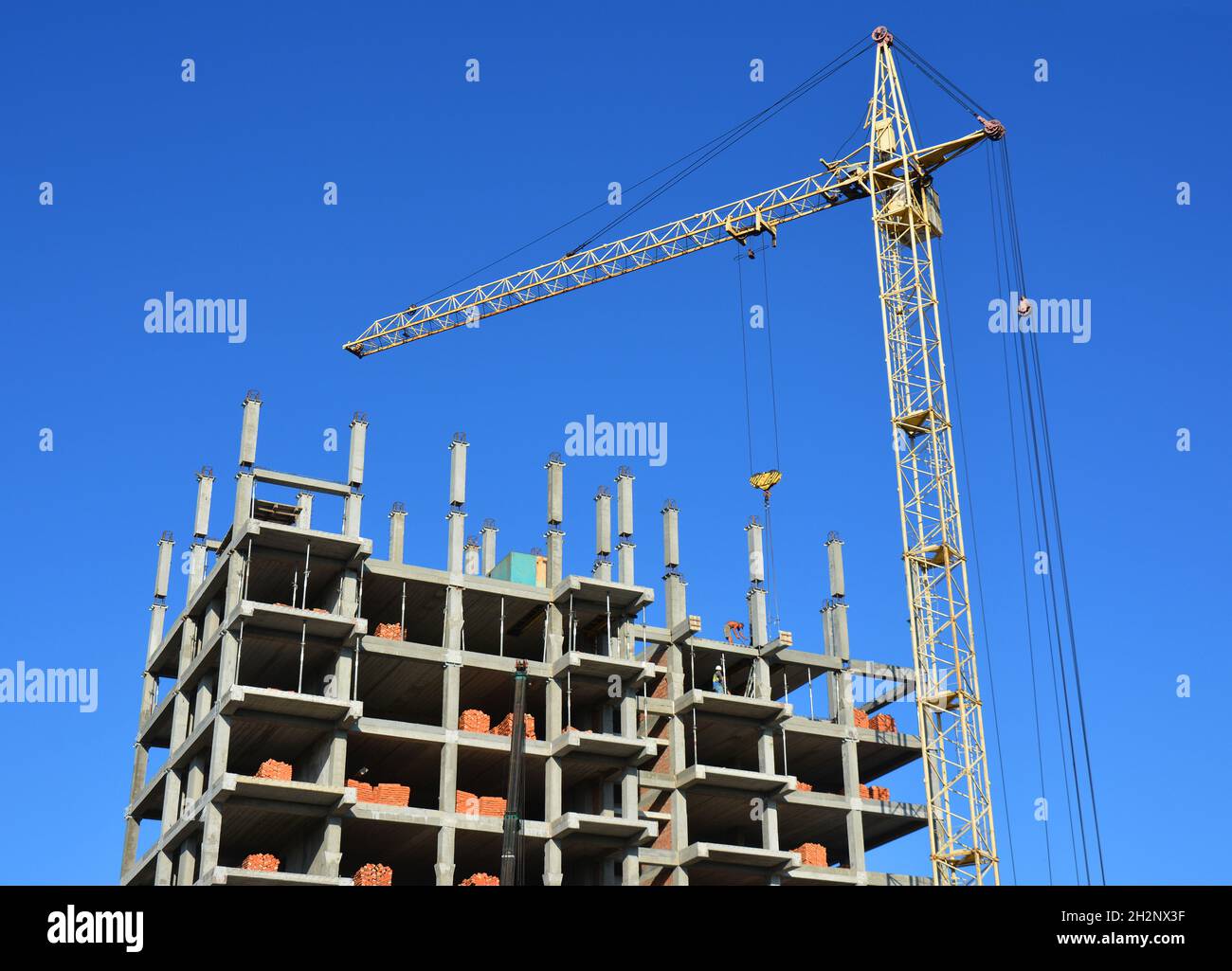 Construction site with crane. Building under Construction Site ...
