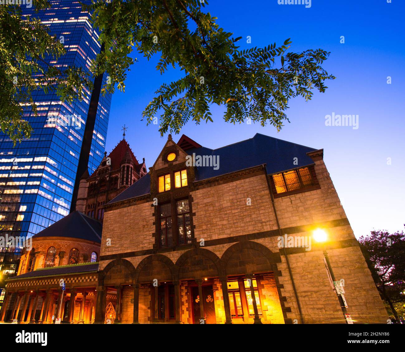 Historic Trinity Church in Boston Massachusetts seen in the evening ...