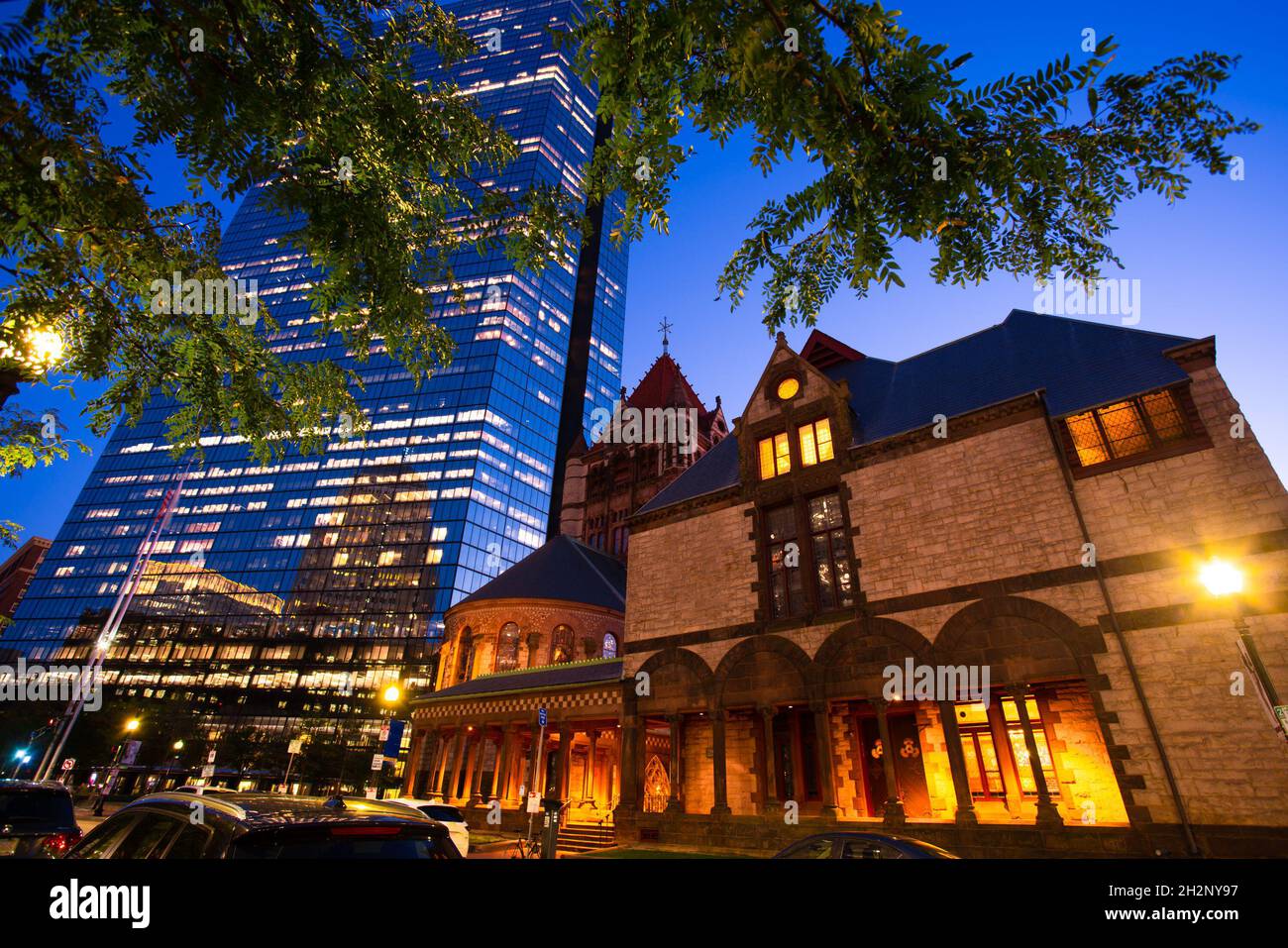 Historic Trinity Church in Boston Massachusetts seen in the evening ...