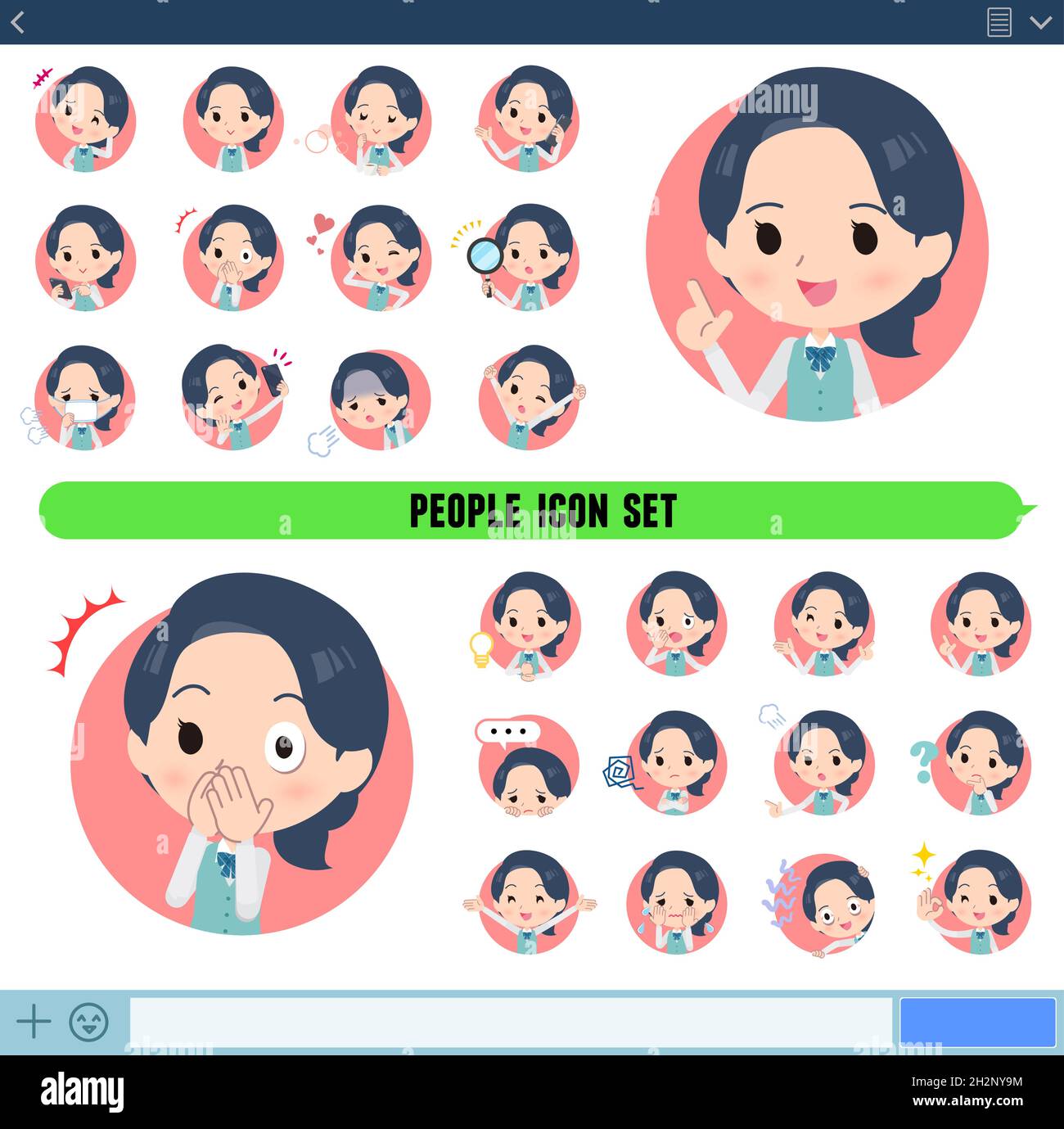 A Set Of Clerk Women With Expresses Various Emotions In Icon Format It