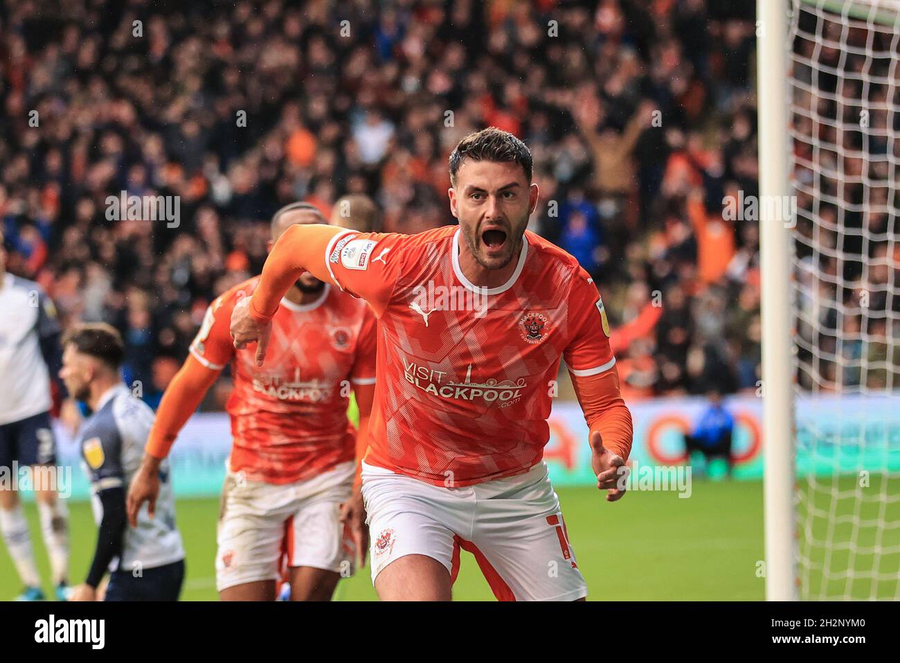 Gary Madine #14 of Blackpool celebrates his goal to make it 2-0 Stock ...