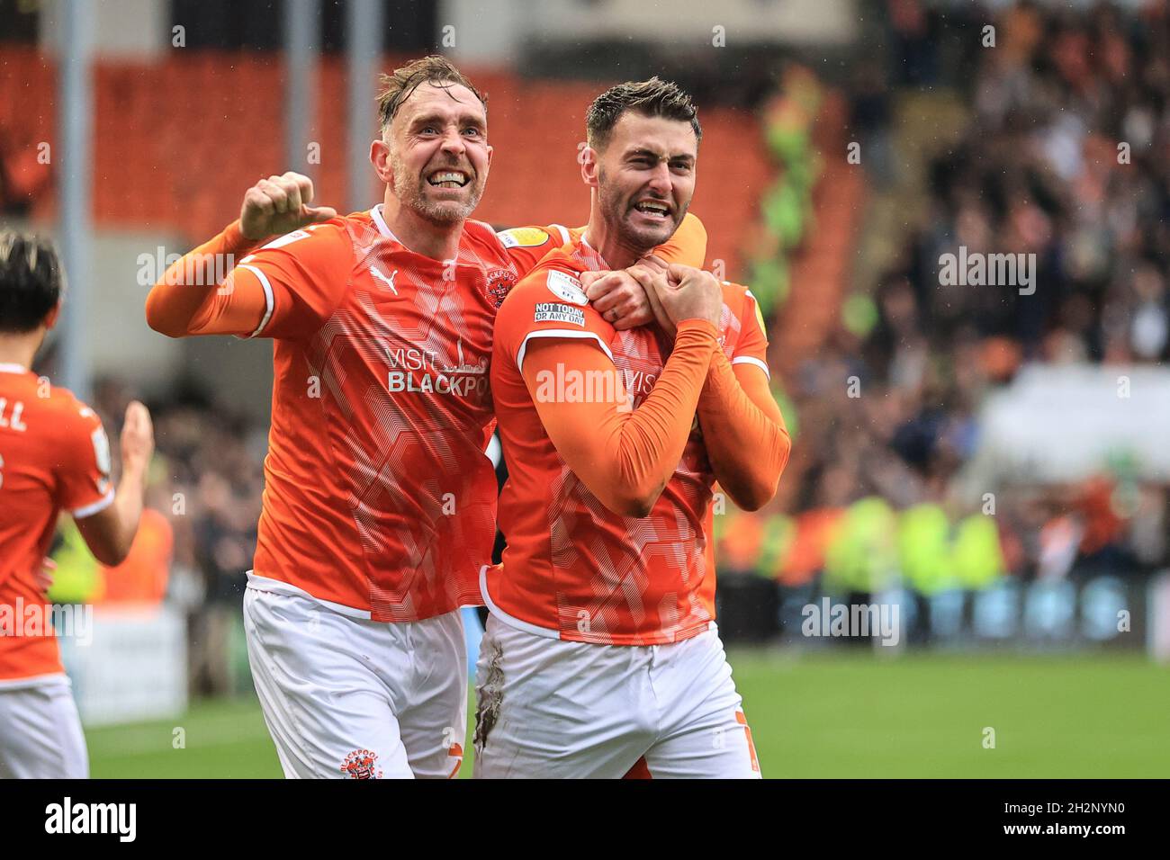 Gary Madine #14 of Blackpool celebrates his goal to make it 2-0 Stock ...