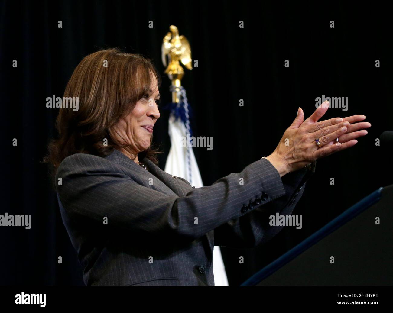 United States Vice President Kamala Harris delivers remarks at the ...