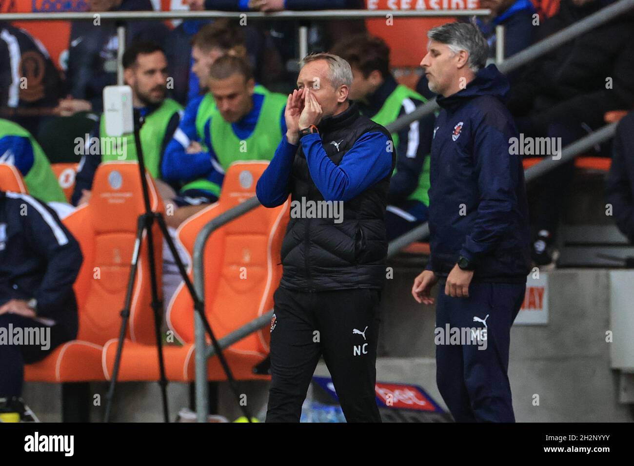 Neil Critchley Head Coach of Blackpool gives his team instructions ...