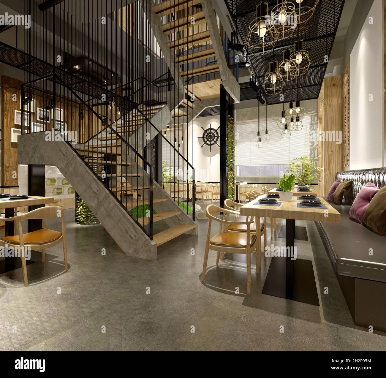 3d render of restaurant cafe interior Stock Photo - Alamy
