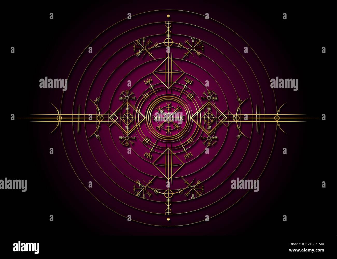 Magic ancient viking art deco, Gold Vegvisir navigation compass ancient ...