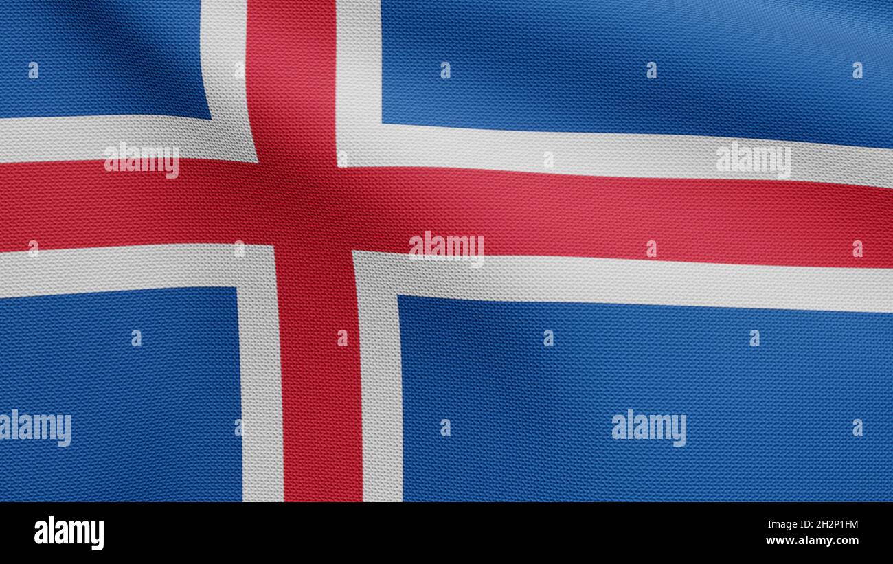 3D, Icelandic flag waving on wind. Close up of Iceland banner blowing ...