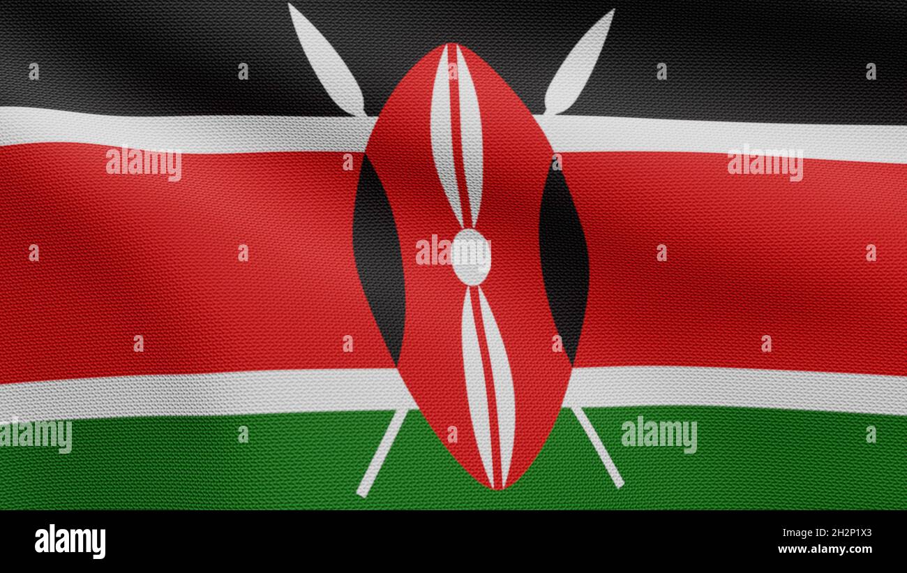 3D, Kenyan flag waving on wind. Close up of Kenya banner blowing, soft ...