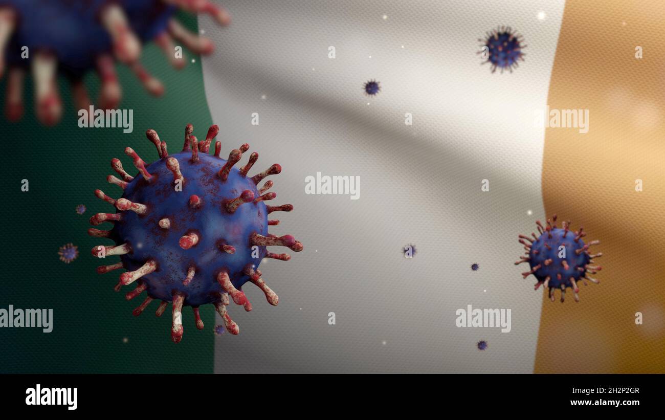 3D, Ireland flag waving with coronavirus outbreak infecting respiratory ...