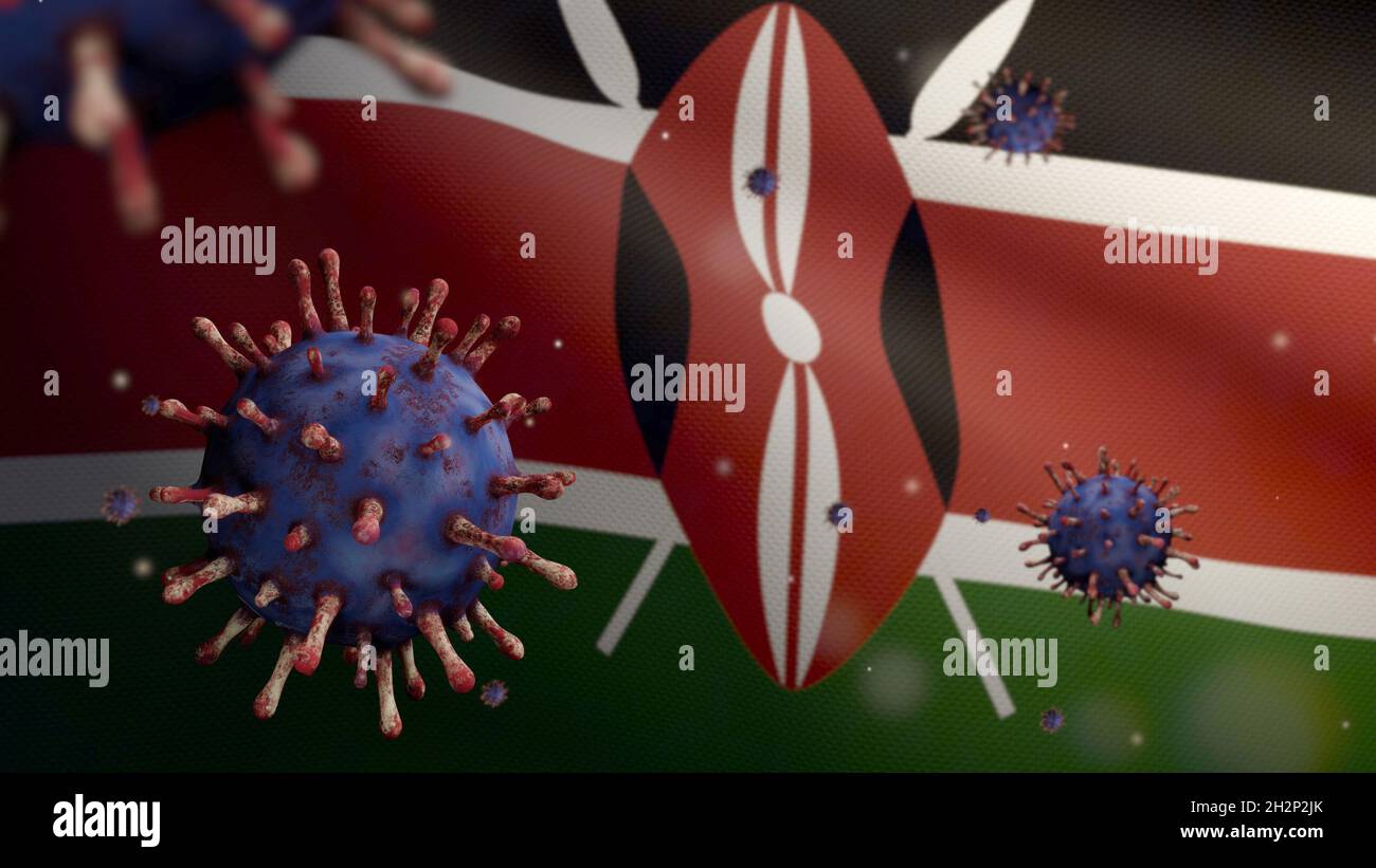 3D, Kenyan flag waving with coronavirus outbreak infecting respiratory ...