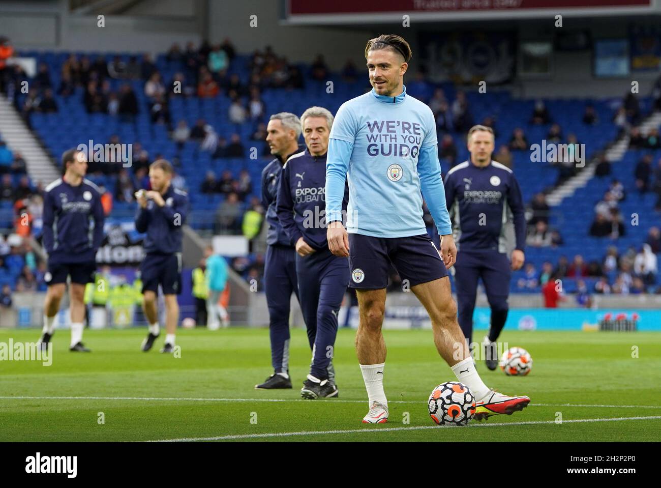 Manchester City's Jack Grealish warming up before the Premier League ...