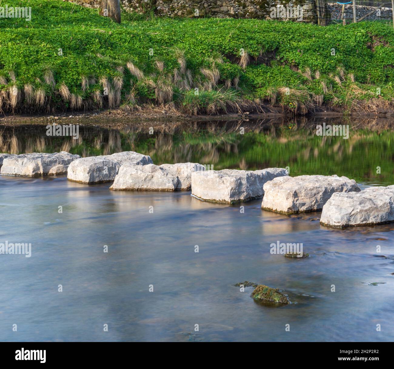 Stepping stones crossing the River Ure near Thornton Rust in ...