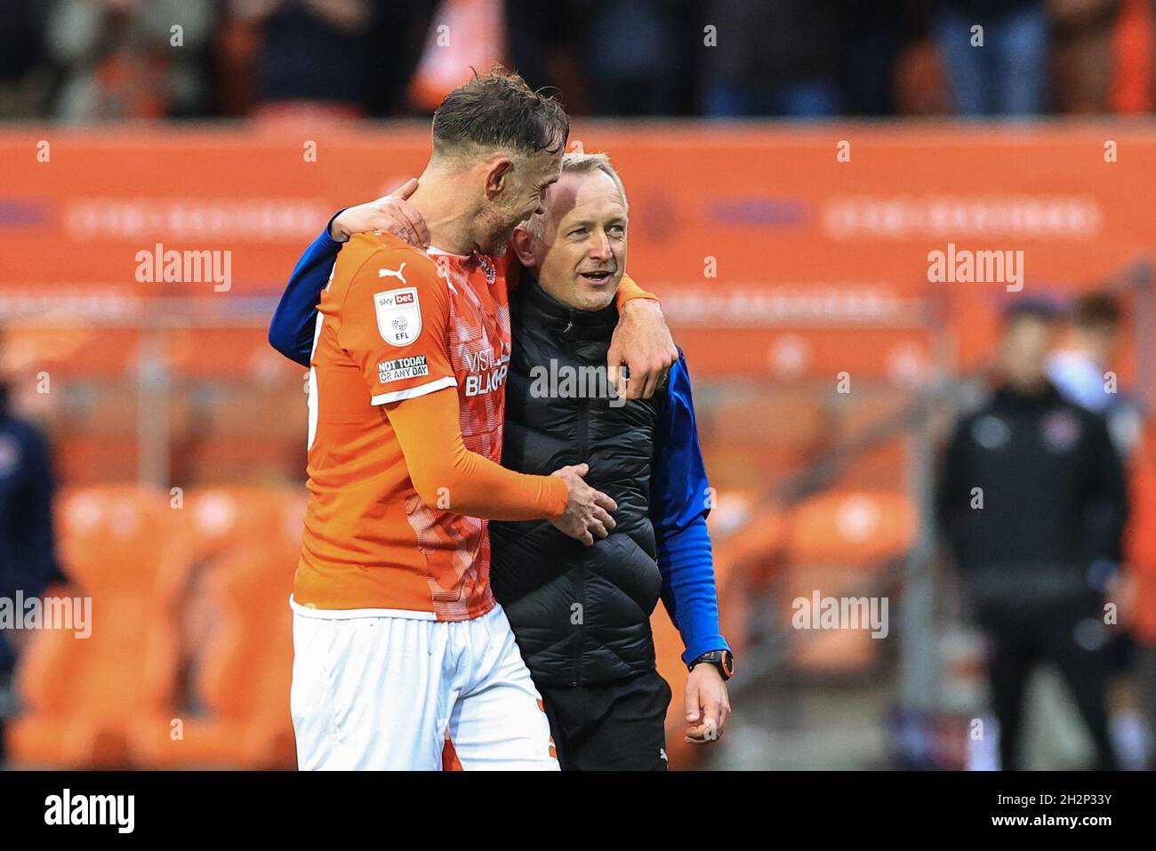 Richard Keogh #26 of Blackpool and Neil Critchley Head Coach of ...