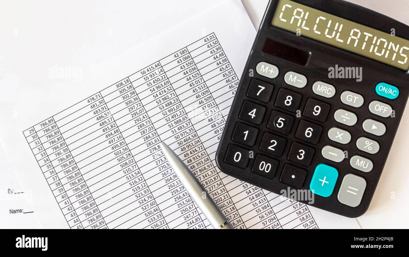 CALCULATION text on modern calculator, business and finance accounting ...