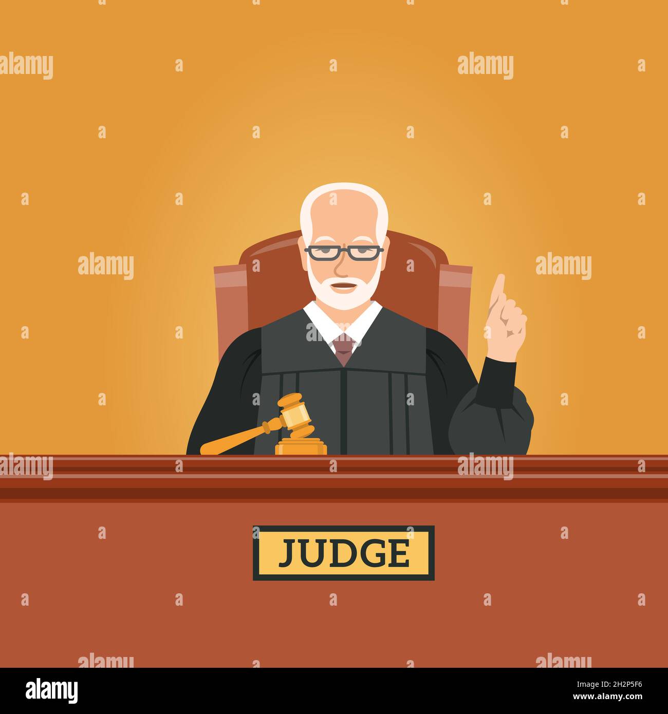 Judge mature man in courtroom at tribunal with gavel points finger up ...