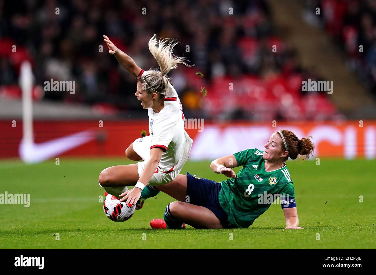 Northern irelands's Marissa Callaghan (right) challenges England's ...