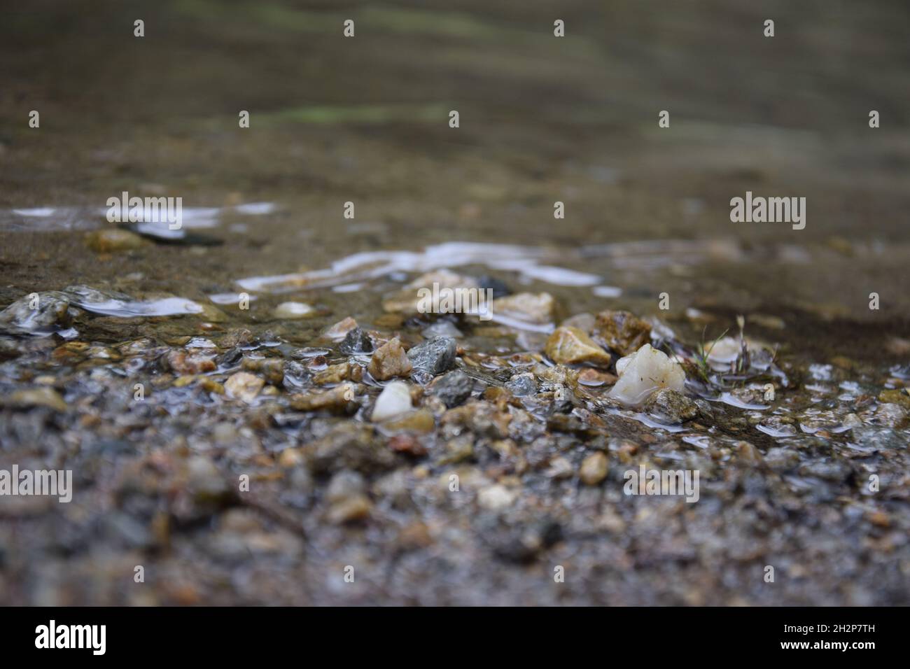 Flowing water of a shallow river with stones during the daytime Stock ...