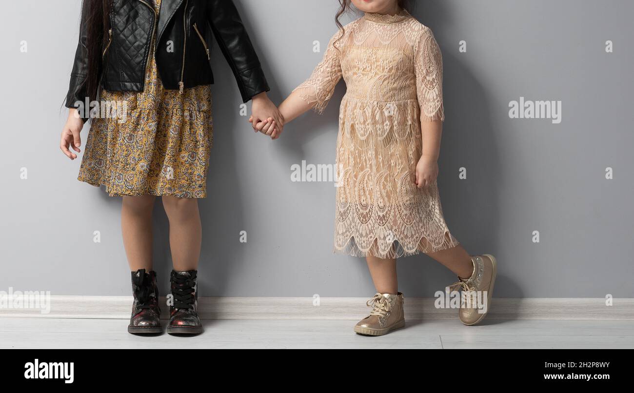 Group of preschool kids wearing autumn clothes. Children Friendship ...