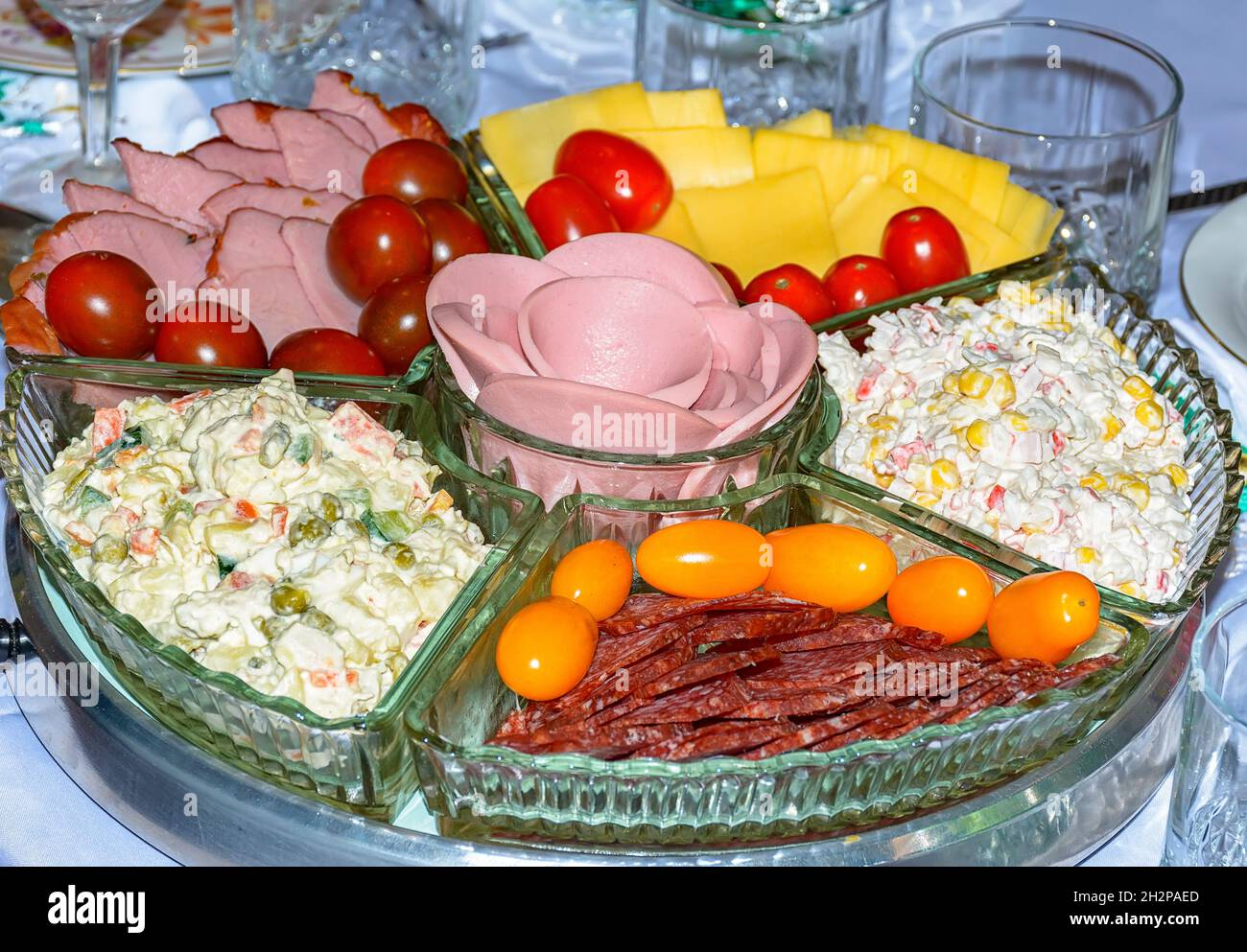 Festive dishes on the New Year's table in the shop Stock Photo - Alamy