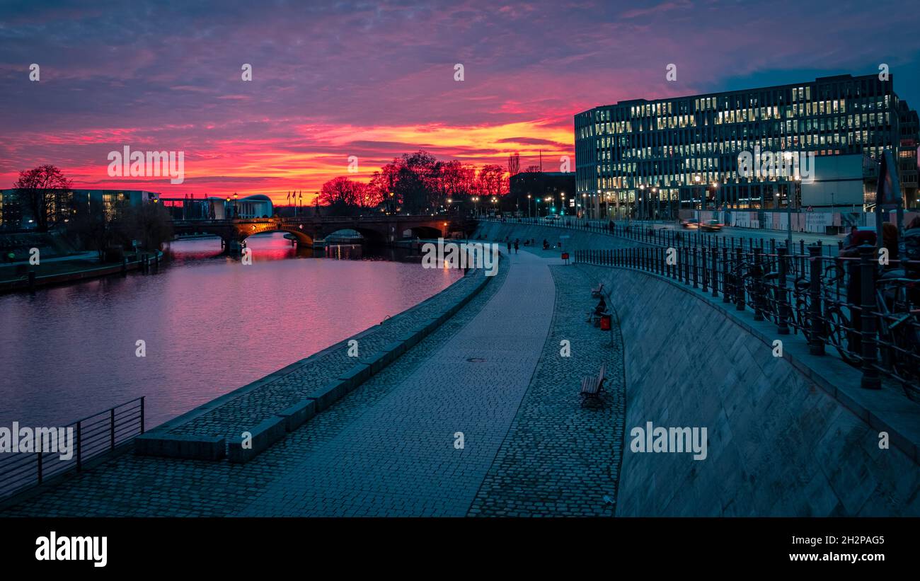 The sky is colorful over Berlin in a winter evening Stock Photo - Alamy