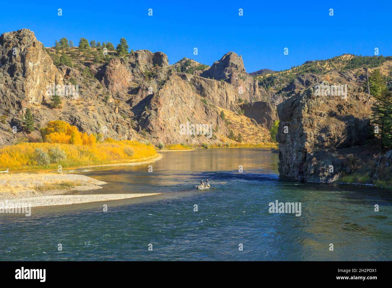 floaters fishing below cliffs and fall colors along the missouri river ...