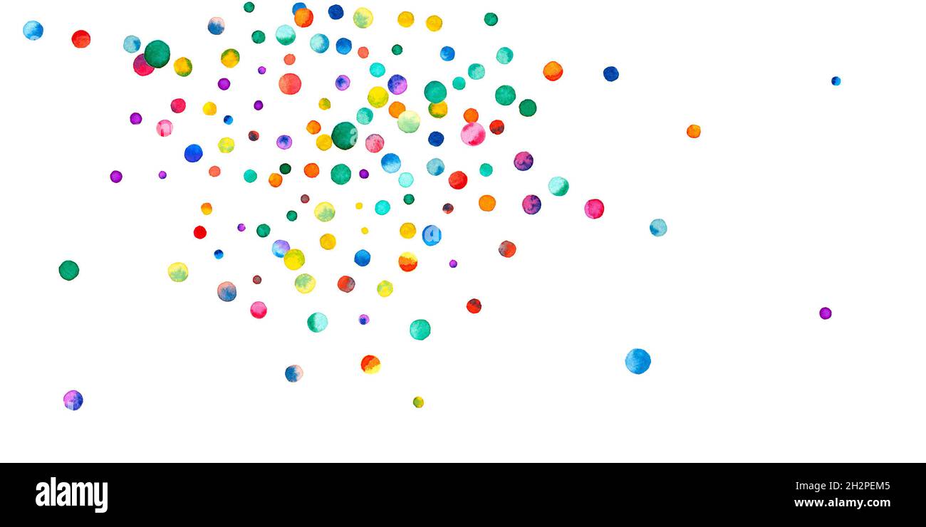 Watercolor confetti on white background. Alive rainbow colored dots ...