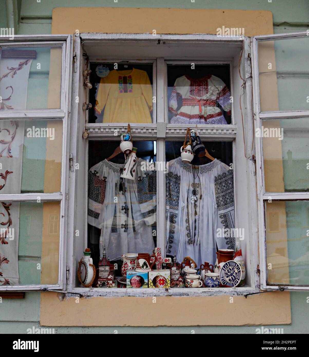 Shop window full of traditional souvenirs, Romania. High quality photo ...