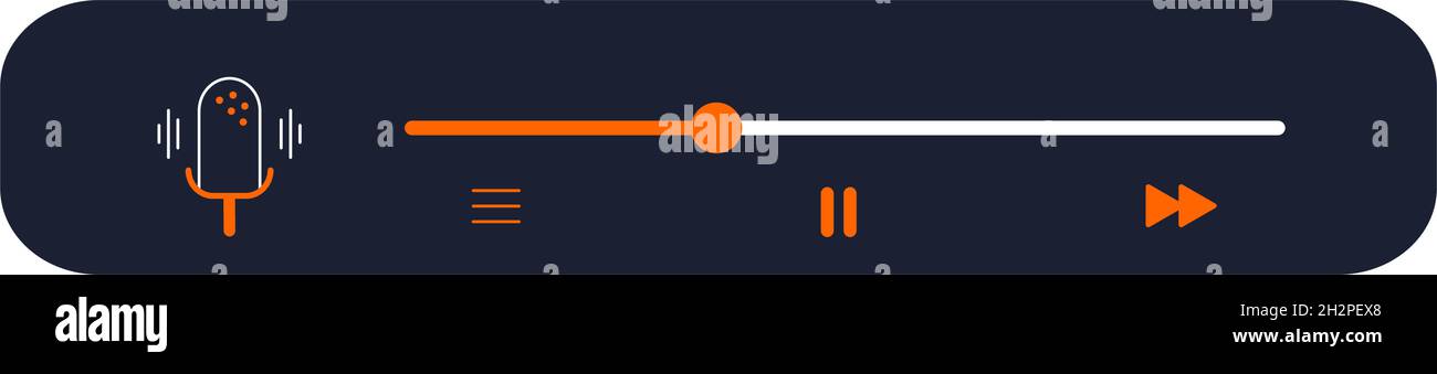 Media player interface for software app with buttons, loading indicator and microphone. Vector ...