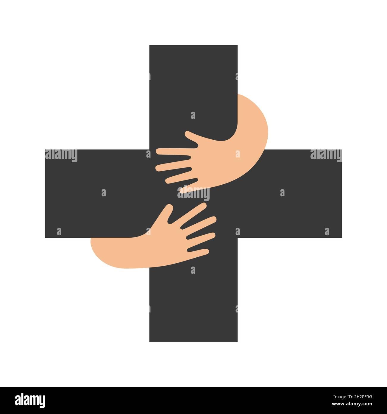 Human hands embracing or holding plus sign vector flat illustration ...