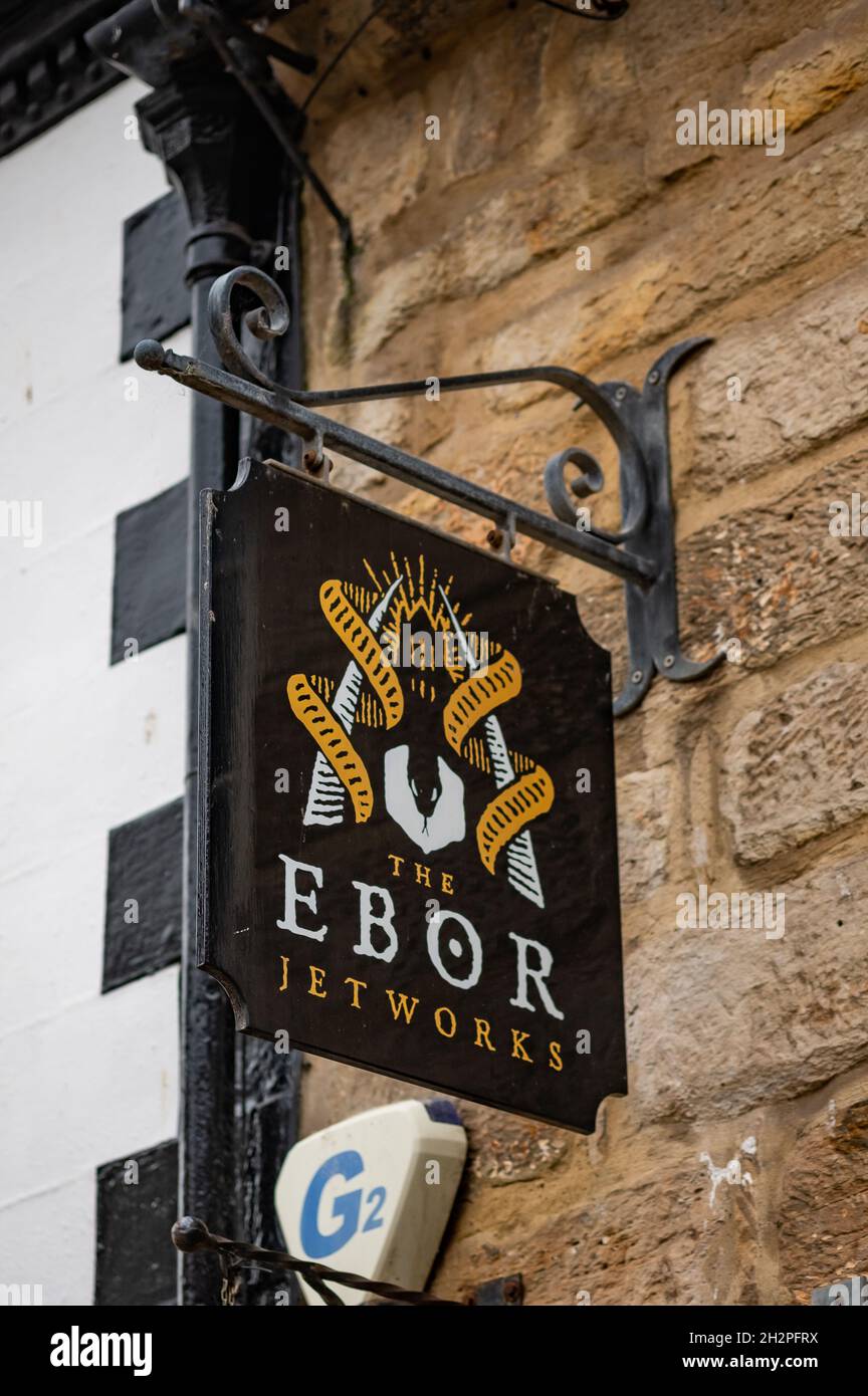 Whitby, Yorkshire, UK – October 20 2021. The advertisement sign on the ...