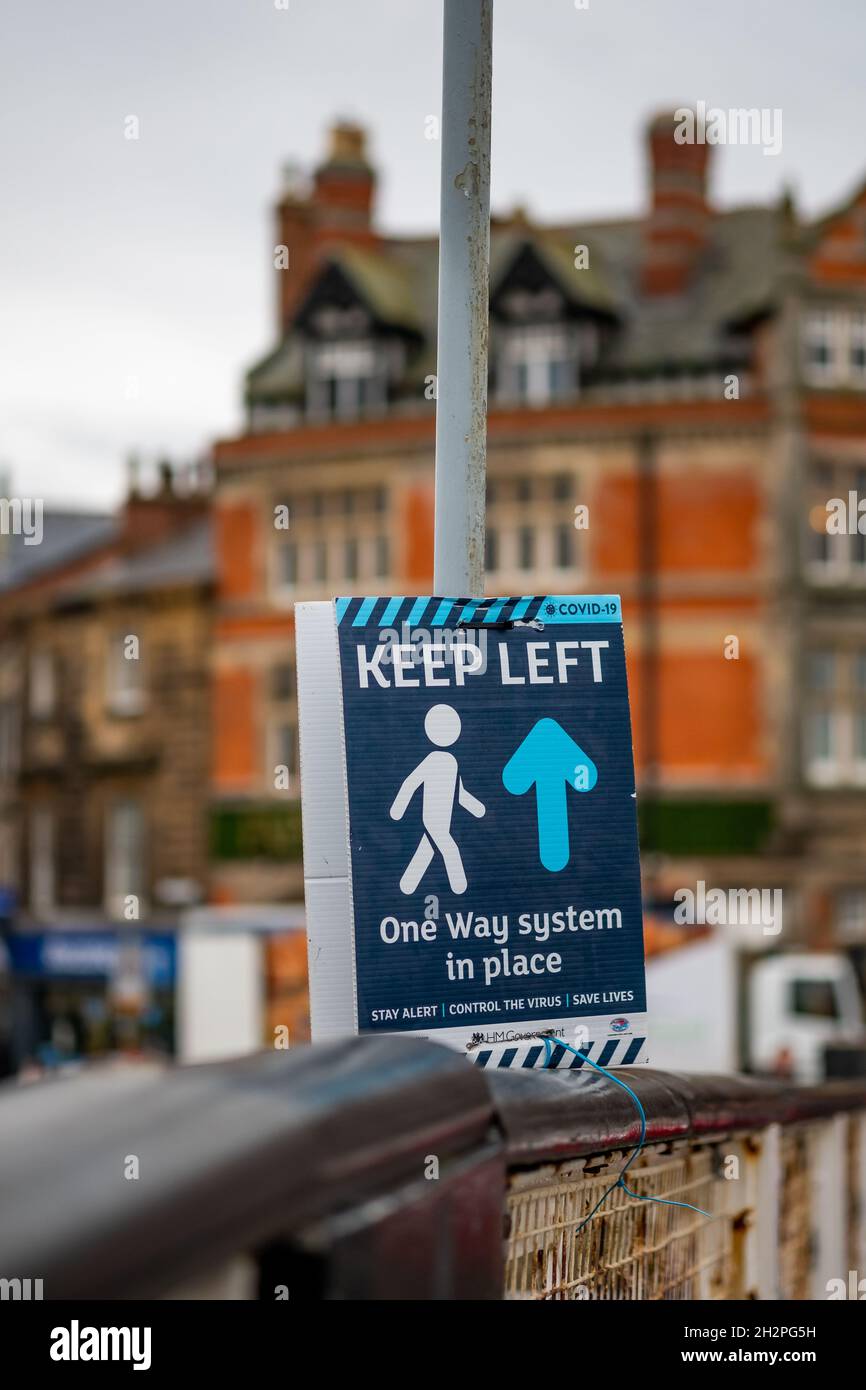 Whitby, Yorkshire, UK – October 20 2021. No Access One Way System sign ...