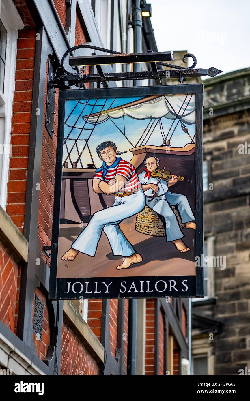 Whitby, Yorkshire, UK – October 20 2021. The sign on the exterior of ...