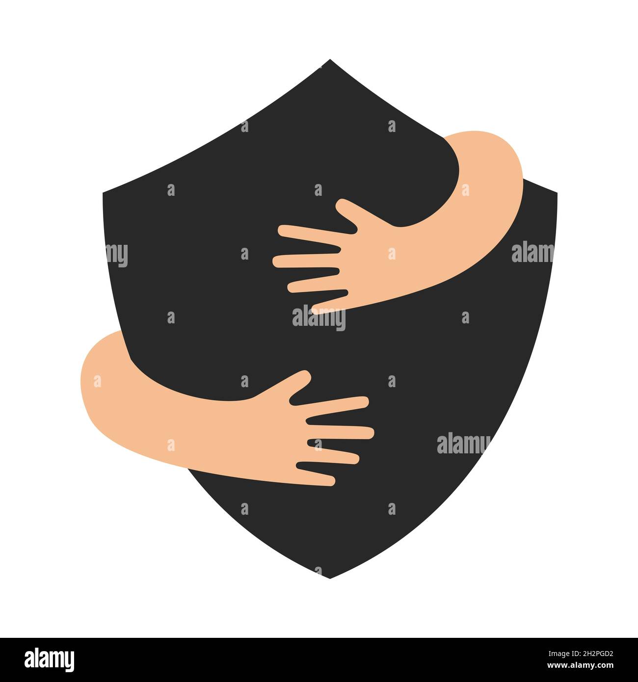 Human hands embracing or holding shield sign vector flat illustration ...