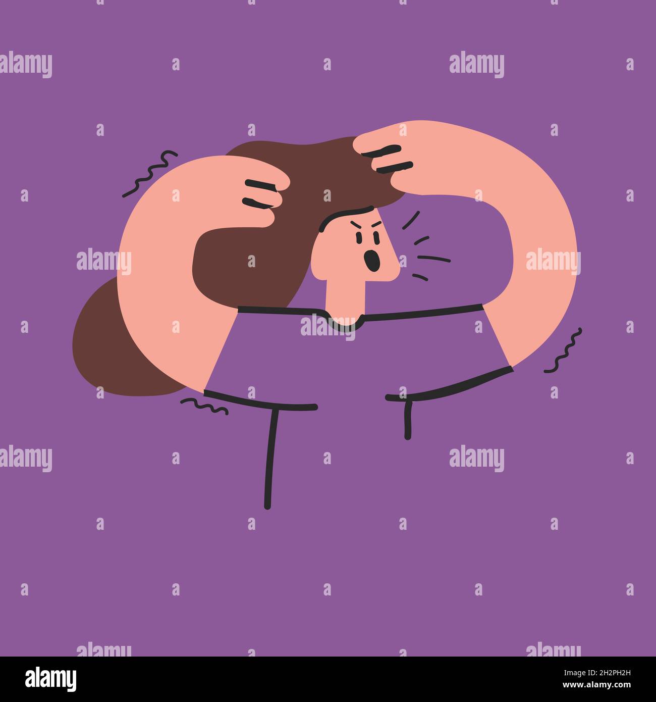 Girl with hands raised at the head feeling surprise emotions Stock ...