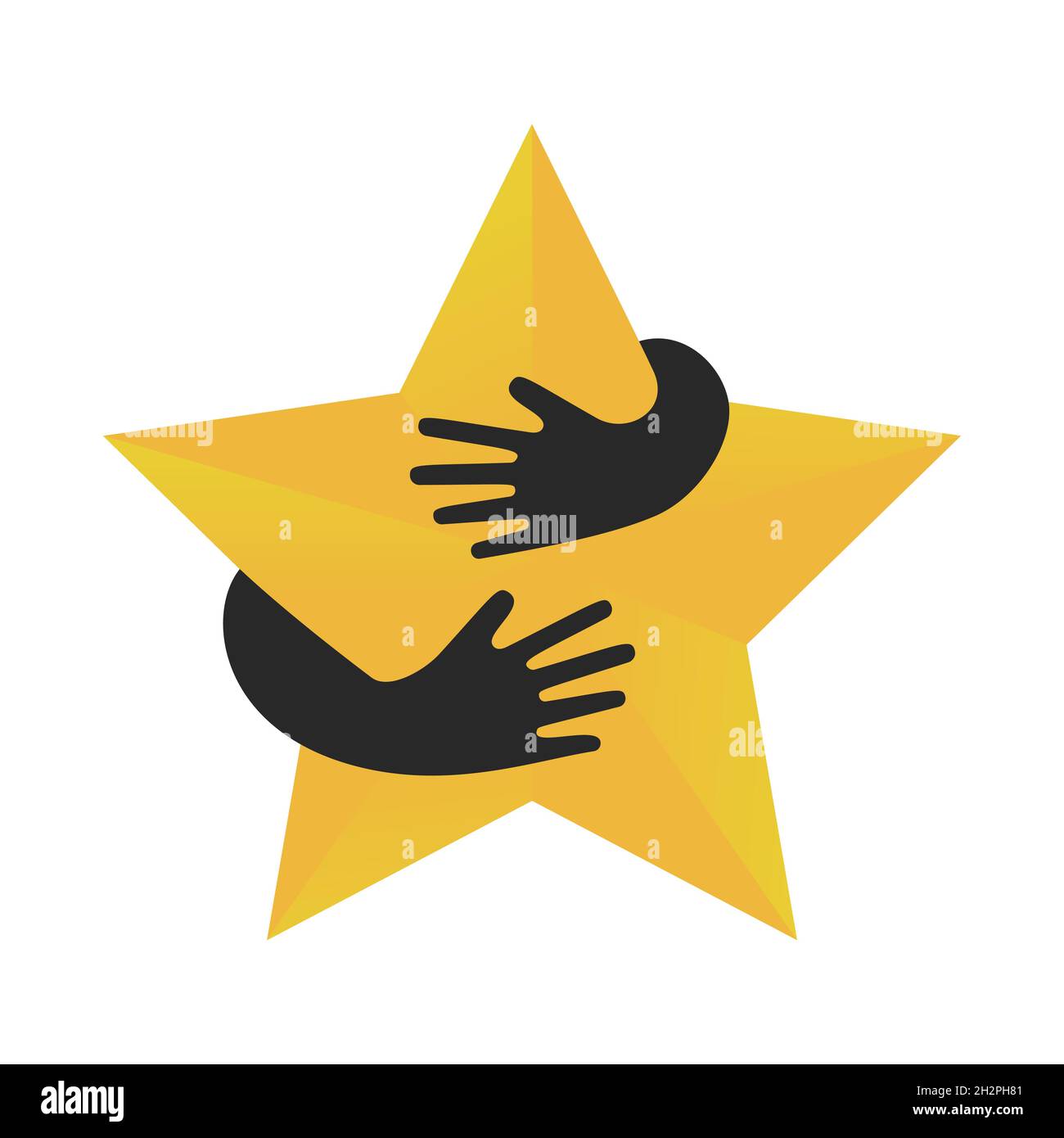 Human hands embracing or holding five pointed star vector flat ...
