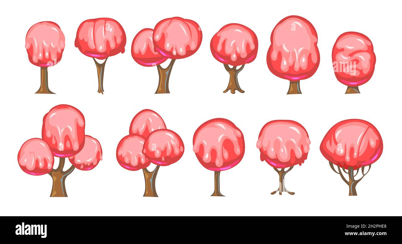Set of fabulous sweet trees. For landscapes with pink caramel, ice ...
