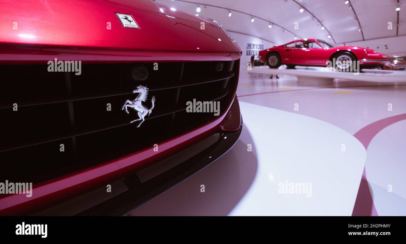 Modena, Italy - July 14, 2021: Silver prancing Ferrari horse Logo on ...