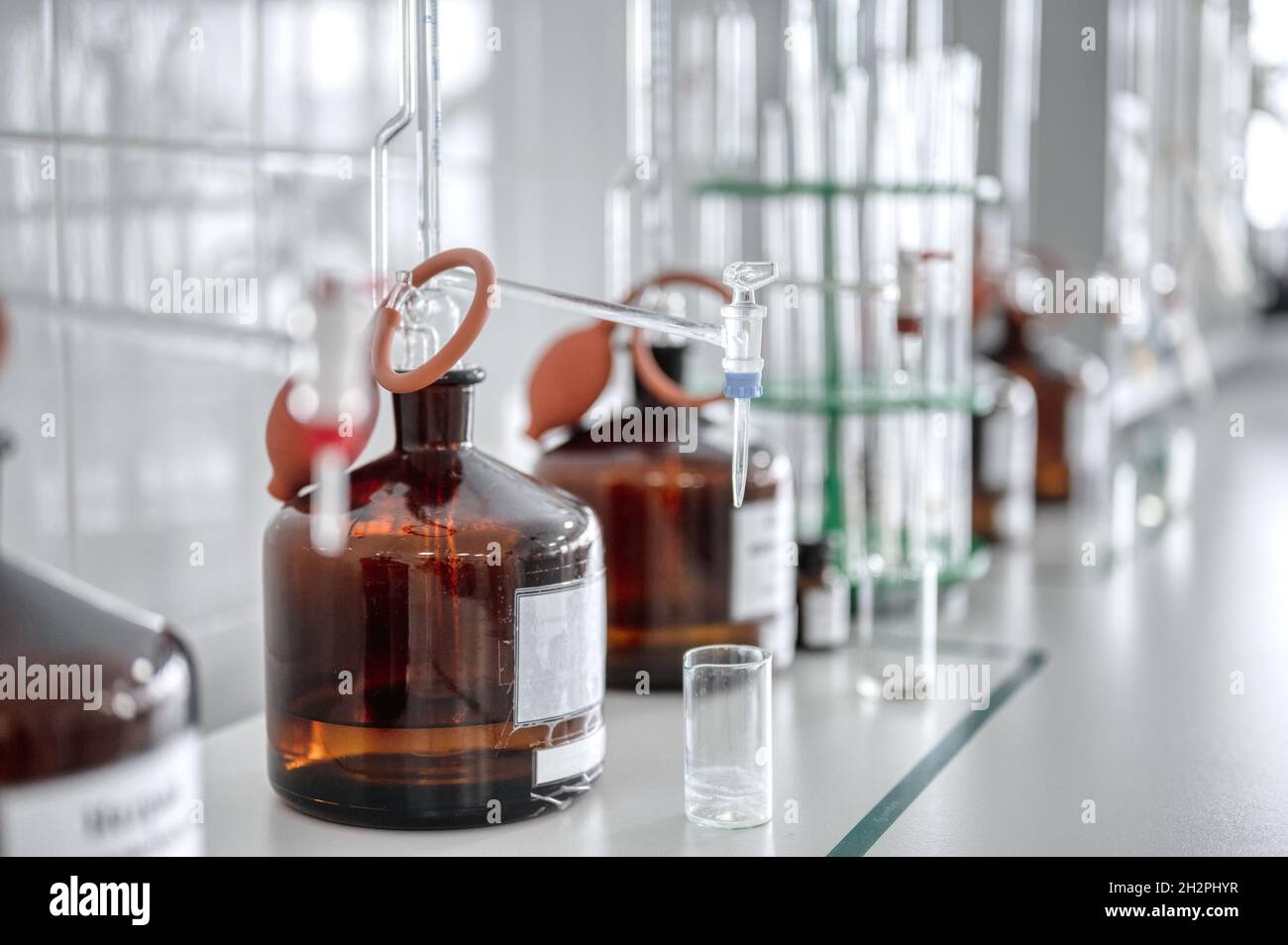 Chemical laboratory all kinds of flasks, tubes and taps Stock Photo - Alamy