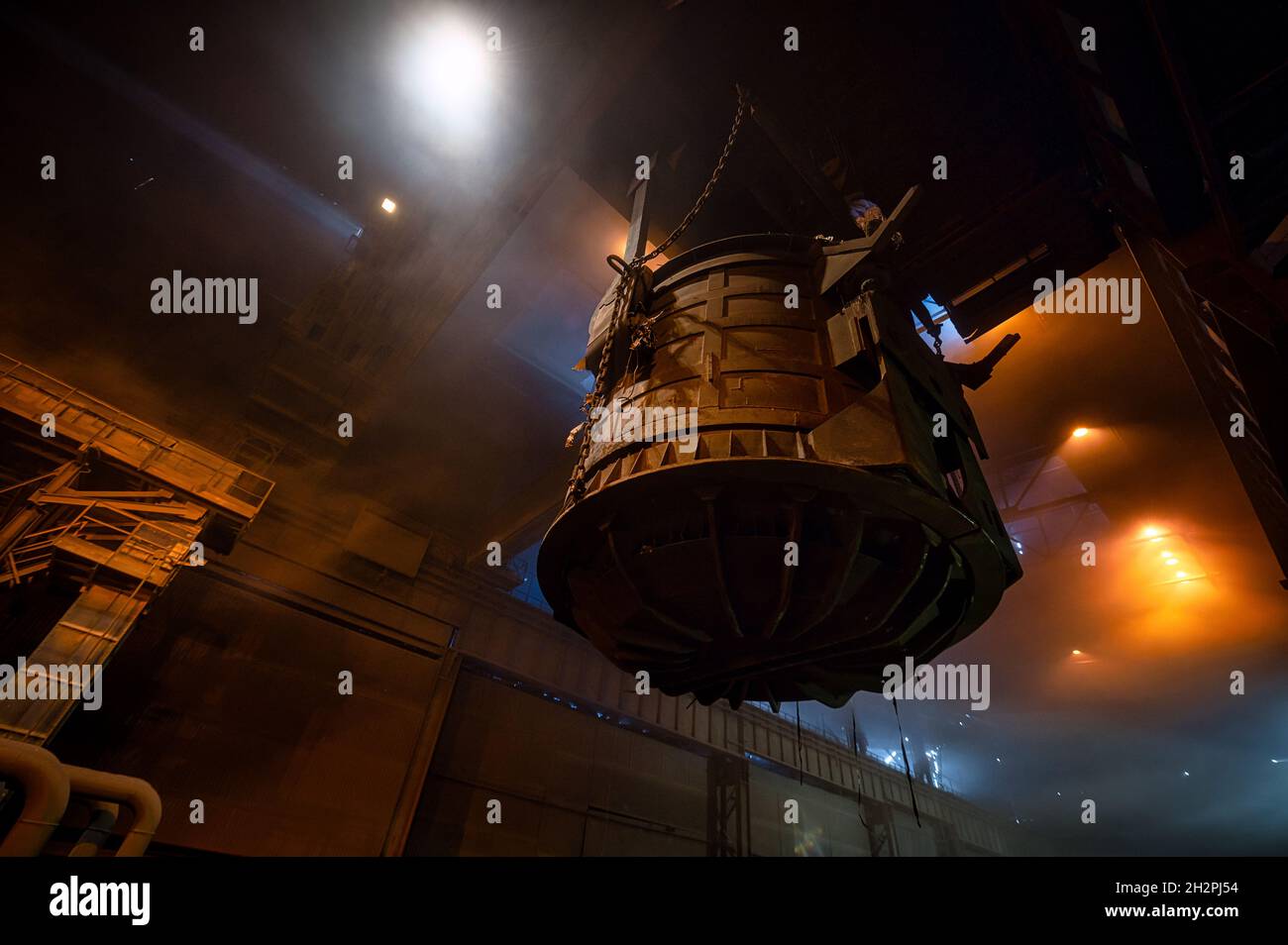 Scrap metal ladle before being discharged into steelmaking furnace ...