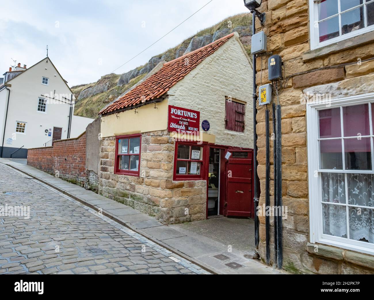 Whitby, Yorkshire, UK – October 18 2021. Fortunes kipper smoke house ...