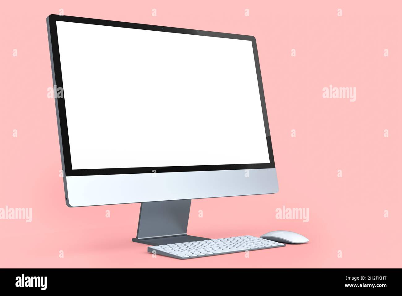 Realistic grey computer screen display with keyboard and mouse isolated ...