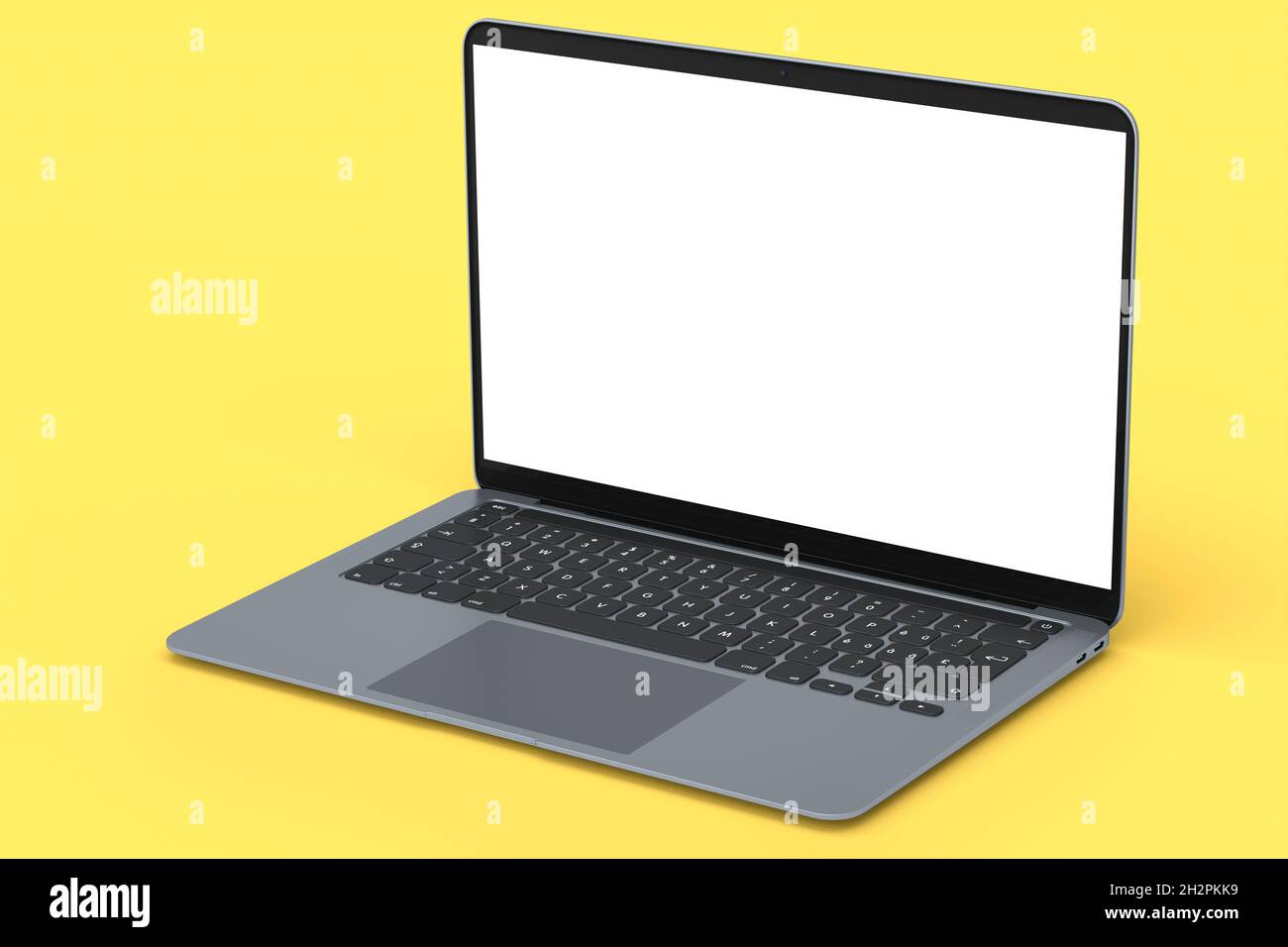 Realistic aluminum laptop with empty white screen display isolated on ...