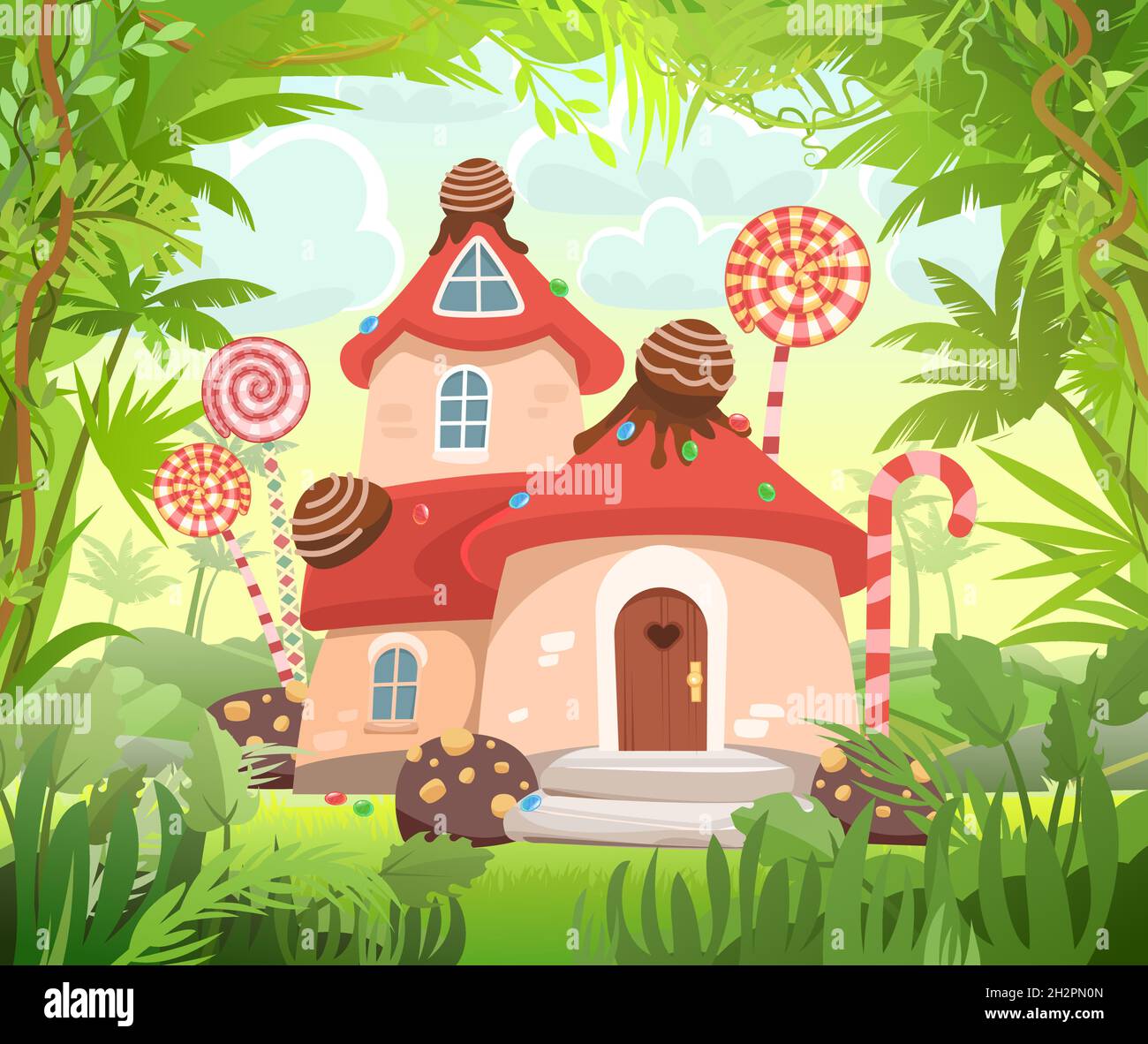 Candy hut in thickets of wild jungle.. Sweet caramel fairy house ...