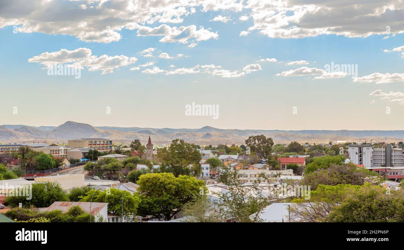 Windhoek city suburbs panorama and mountains in the background ...