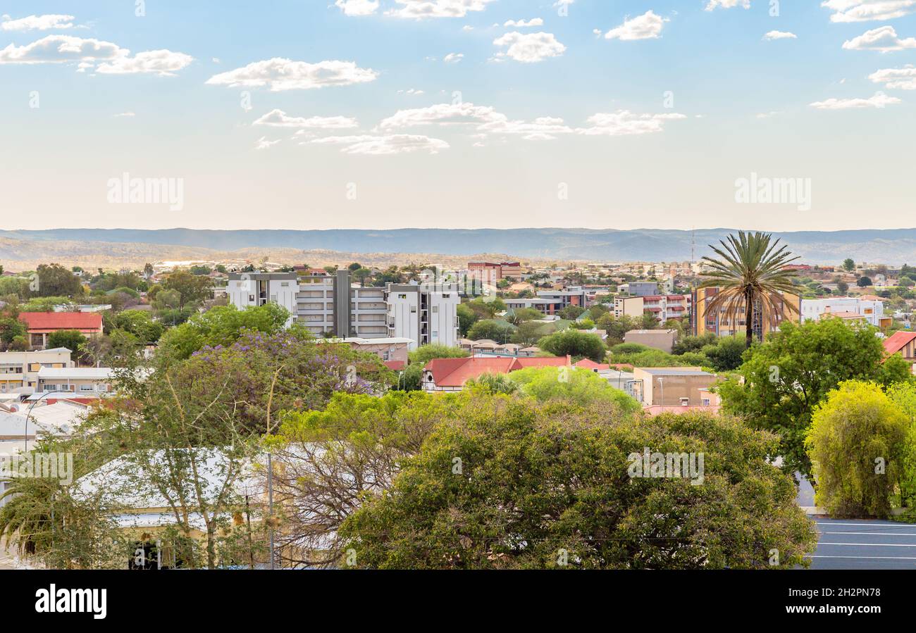 Windhoek city suburbs panorama and mountains in the background ...