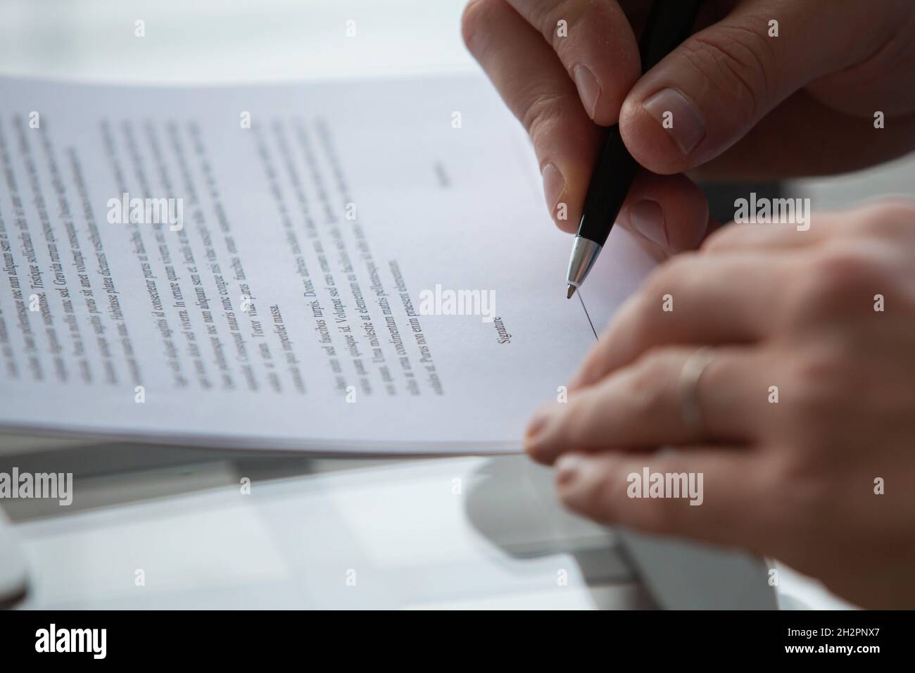 signature, close up of pen signing contract, hands of business man ...