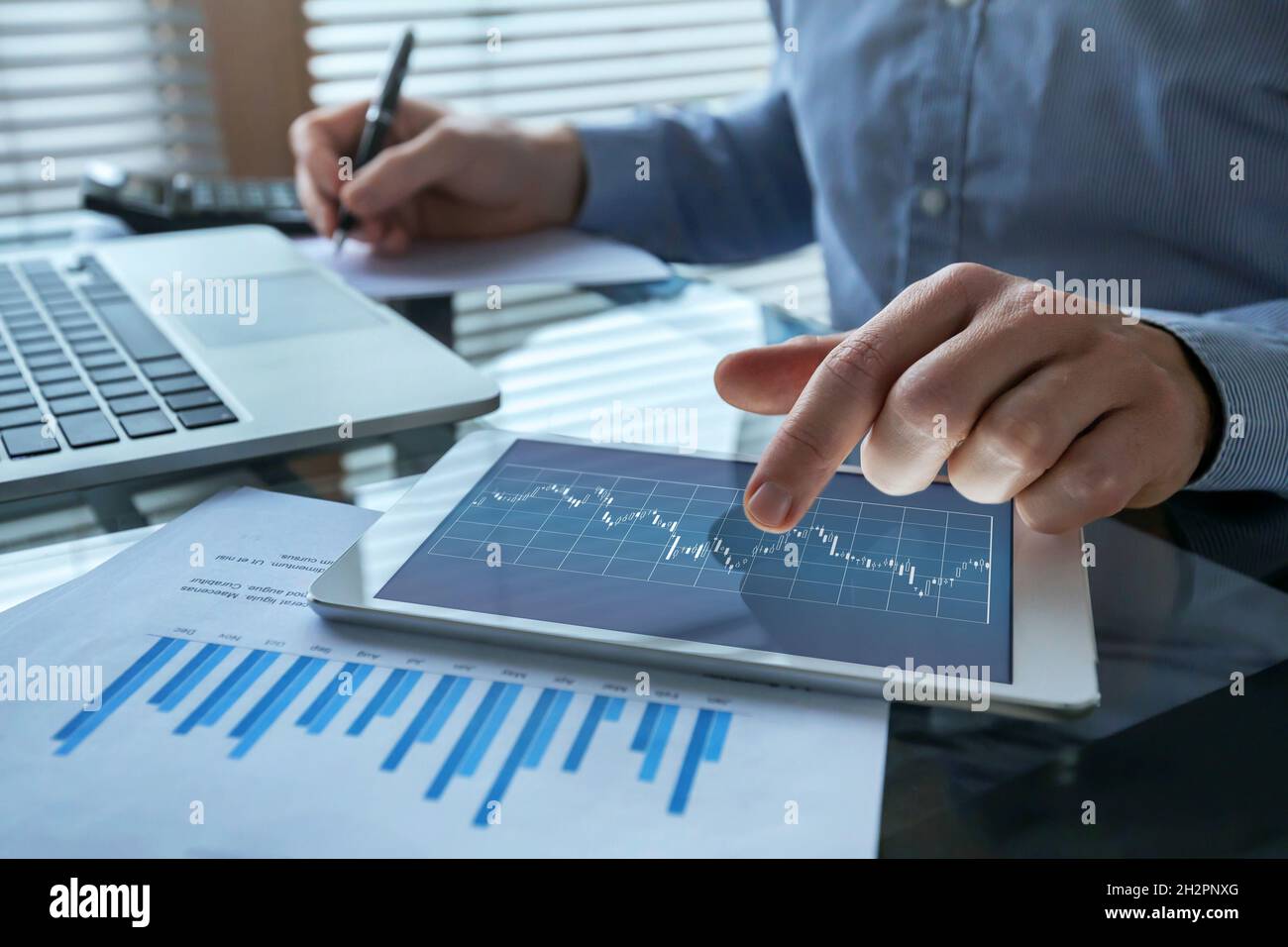 financial analytics, business man working with charts, fintech Stock ...