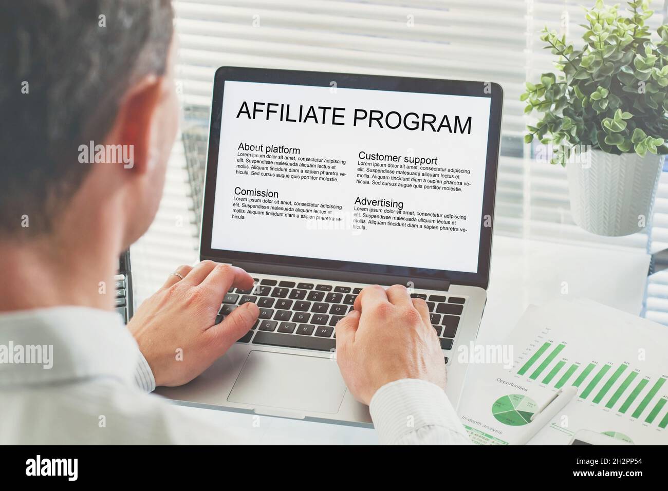 affiliate marketing program, concept on the screen of computer Stock ...